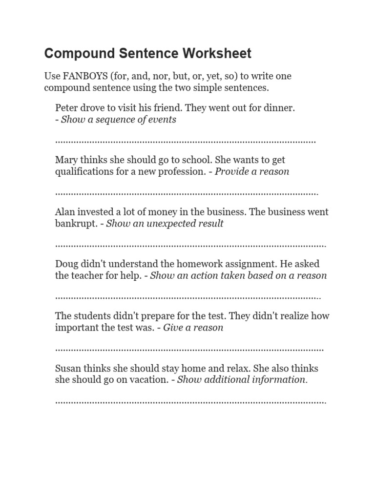 Compound Sentence Worksheet | PDF