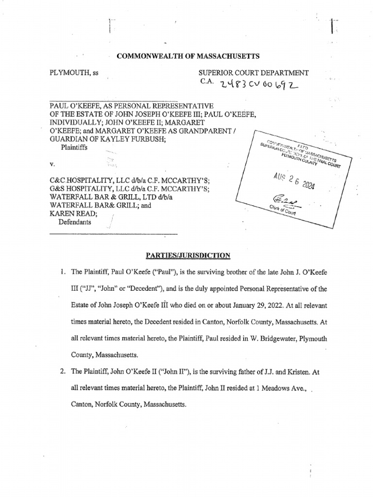 O'Keefe Family Files Wrongful Death Lawsuit Against Karen Read, 2 ... O'Keefe Family Files Wrongful Death Lawsuit Against Karen Read, 2 ...