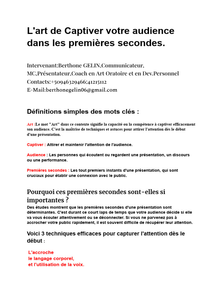 Captiver votre audience en 3 étapes | PDF | Communication non verbale