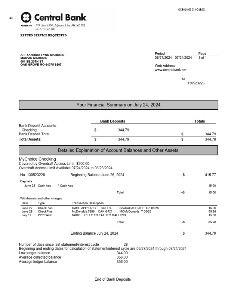 Your Financial Summary On July 24, 2024: Return Service Requested | PDF