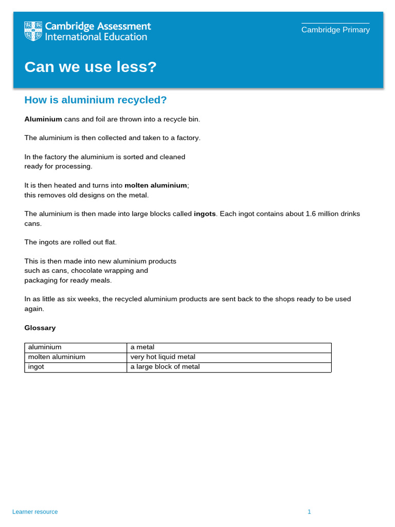 Learner resource - Can we use less - L3.2 | PDF