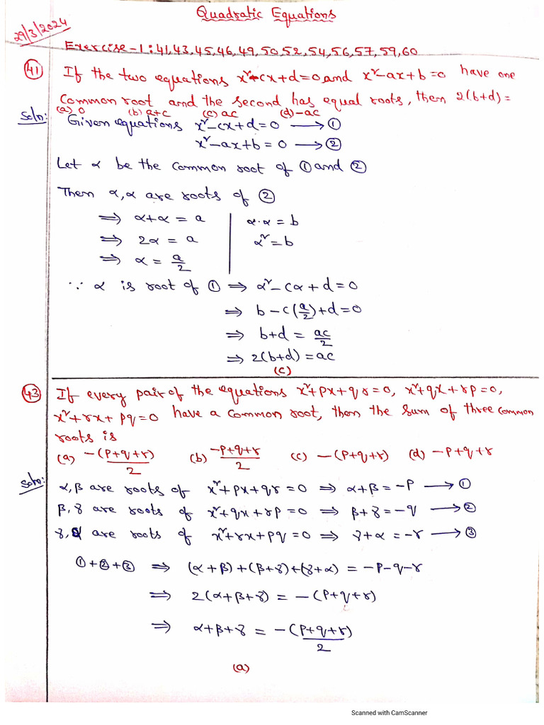 Quadratic Equations Ex-1 | PDF