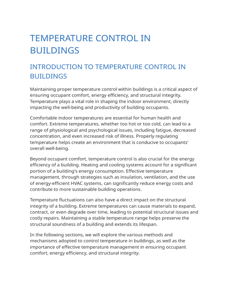 Temperature Control in Buildings | PDF