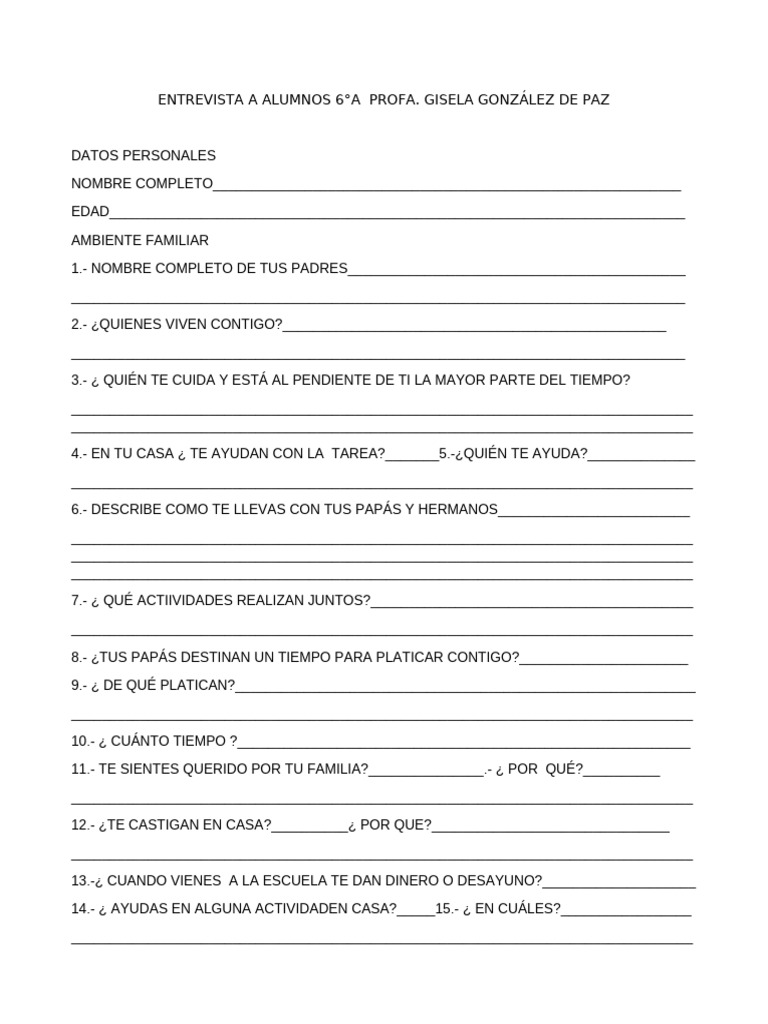 Entrevista A Alumnos 6a 2024-2025 | PDF