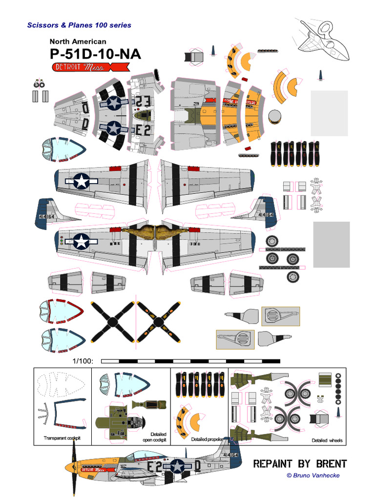 BTR-SNP 2700 North American P-51D Detroit Miss Scissors and Planes Paper Model | PDF