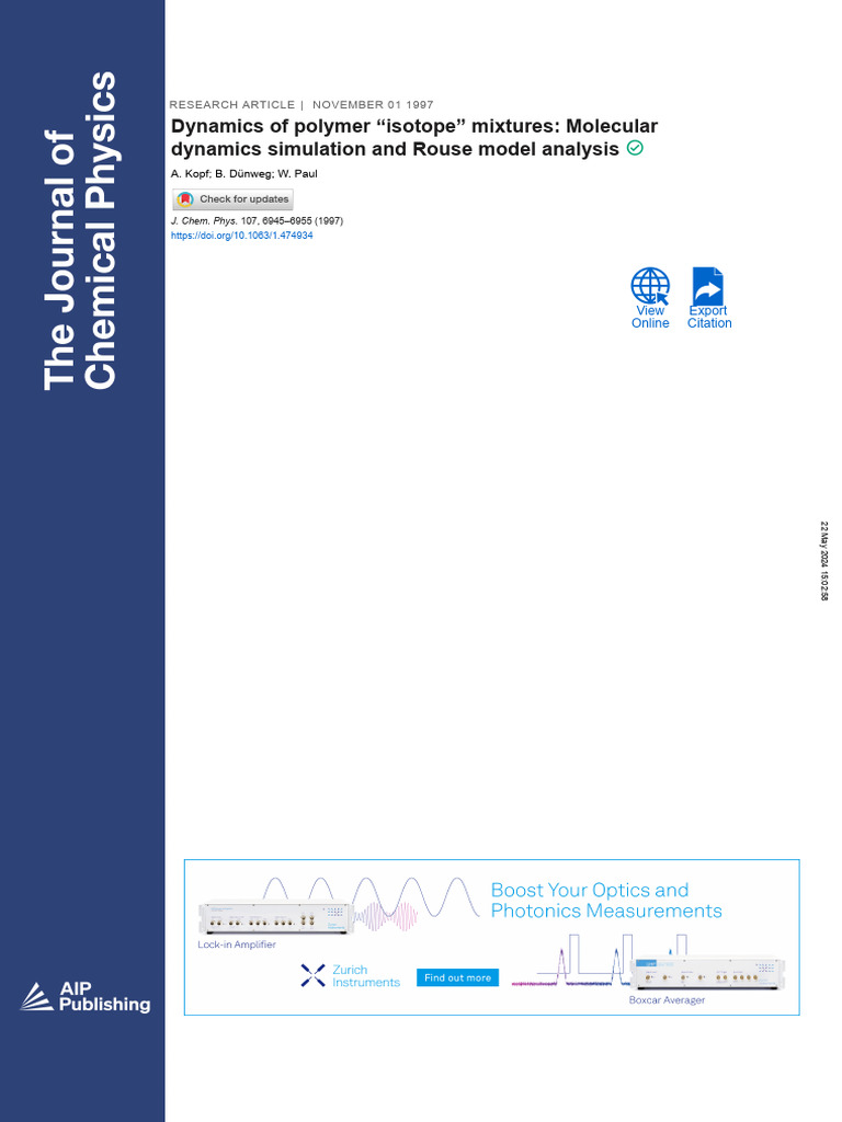 Dynamics of Polymer "Isotope" Mixtures: Molecular Dynamics Simulation and Rouse Model Analysis | PDF