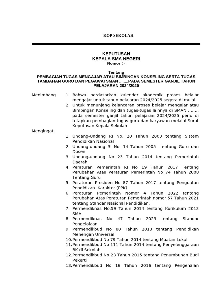 Konsideran SK PBM TP.2425 - (Sma) | PDF