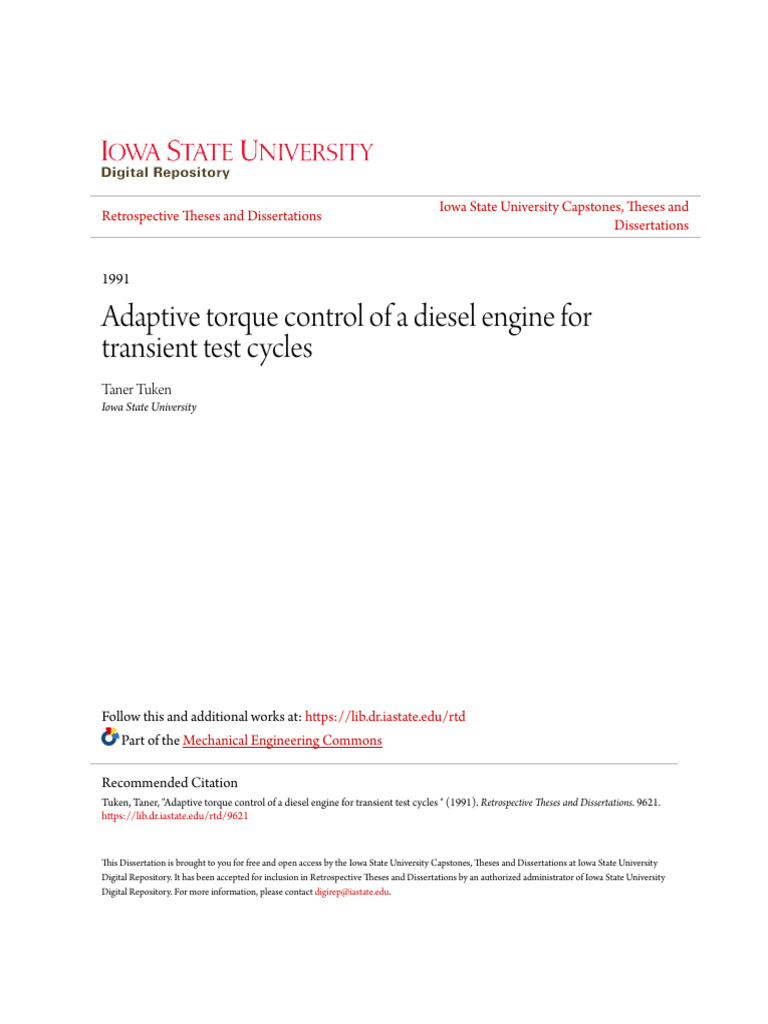 Adaptive Torque Control of A Diesel Engine For Transient Test Cycles | PDF