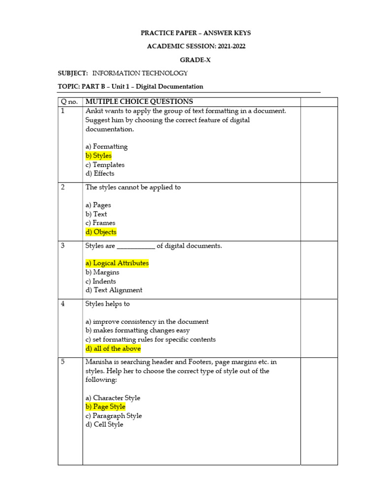 Answer Keys It Sample 4 - Part B - Digital | PDF