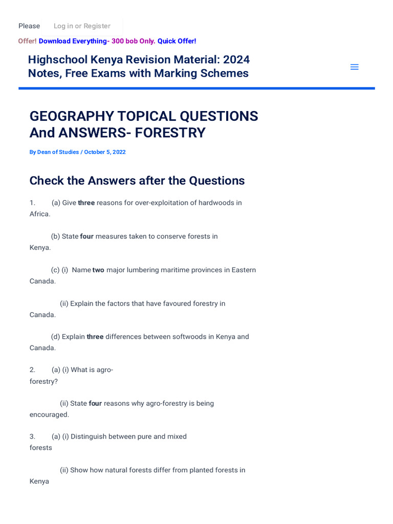 Geography Topical Questions and Answers - Forestry - Highschool K | PDF