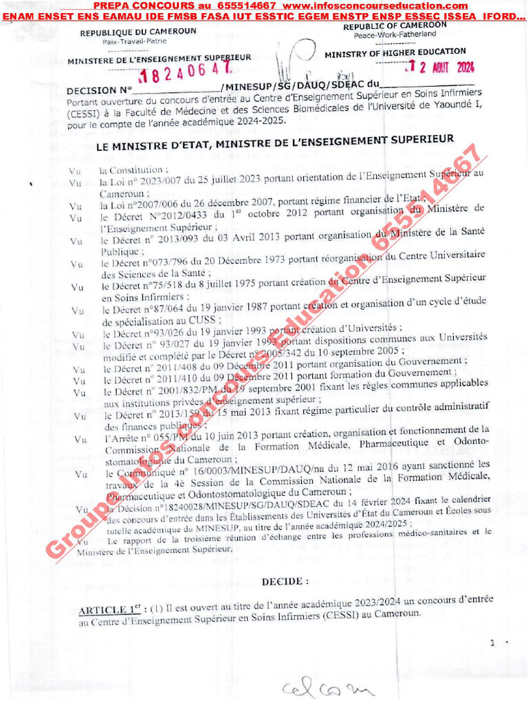 Concours Cessi Uy1 2024 | PDF
