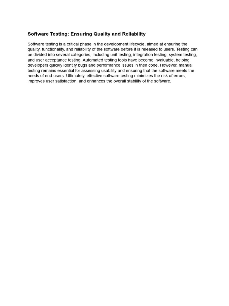 Software Testing: Ensuring Quality and Reliability | PDF Software Testing: Ensuring Quality and Reliability | PDF