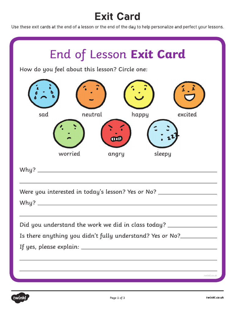 Ca C 15 Exit Cards Activity Sheet | PDF