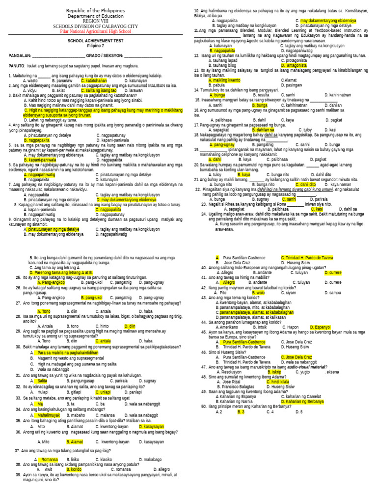 Sat Filipino7 TQ Final | PDF