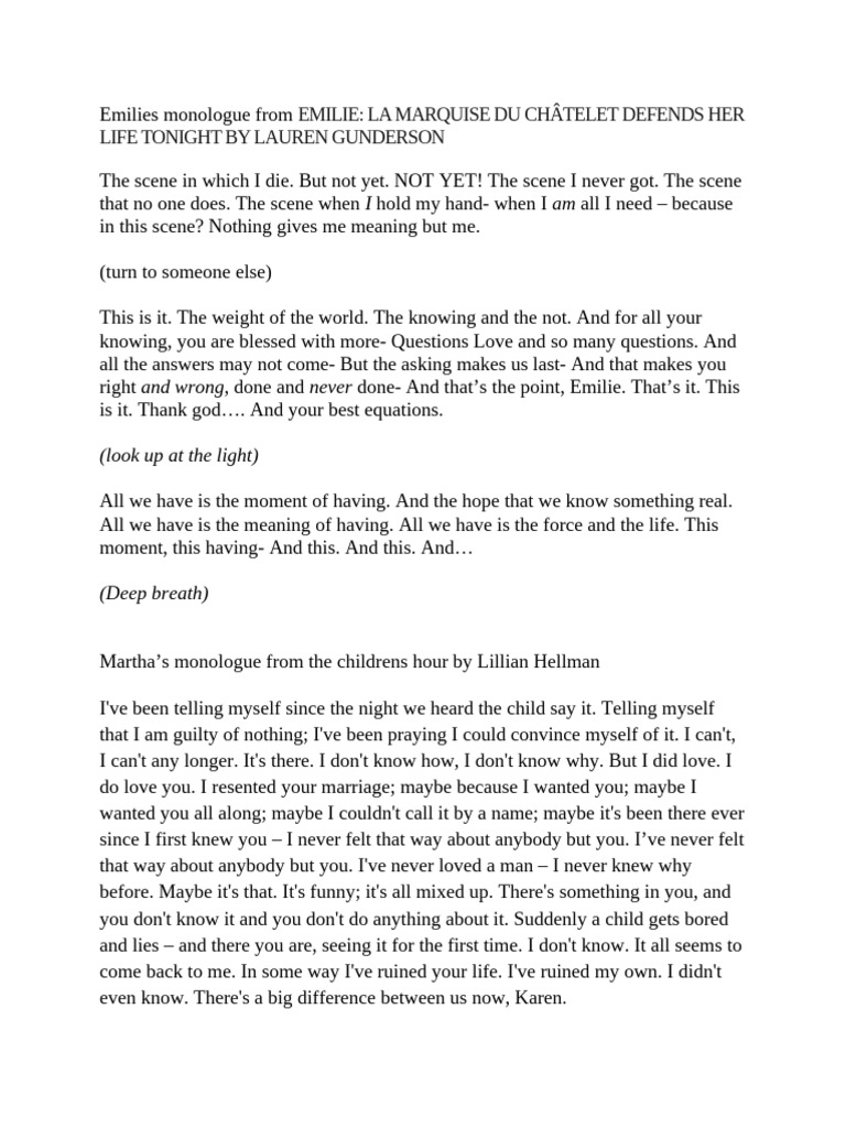 Audition Monologues | PDF