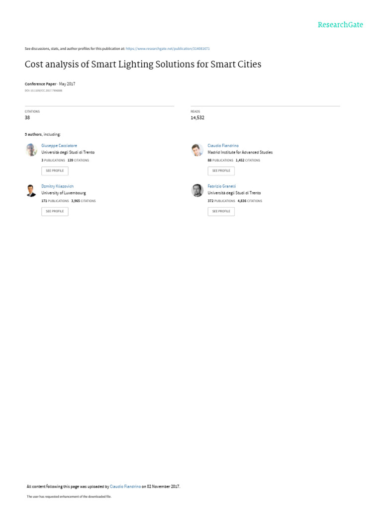 Cost Analysis of Smart Lighting Solutions For Smar | PDF