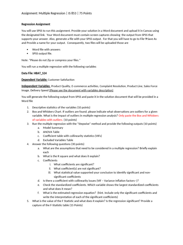 Multiple Regression Assignment | PDF