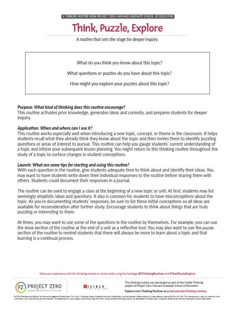 Visible Thinking Routines Handout | PDF