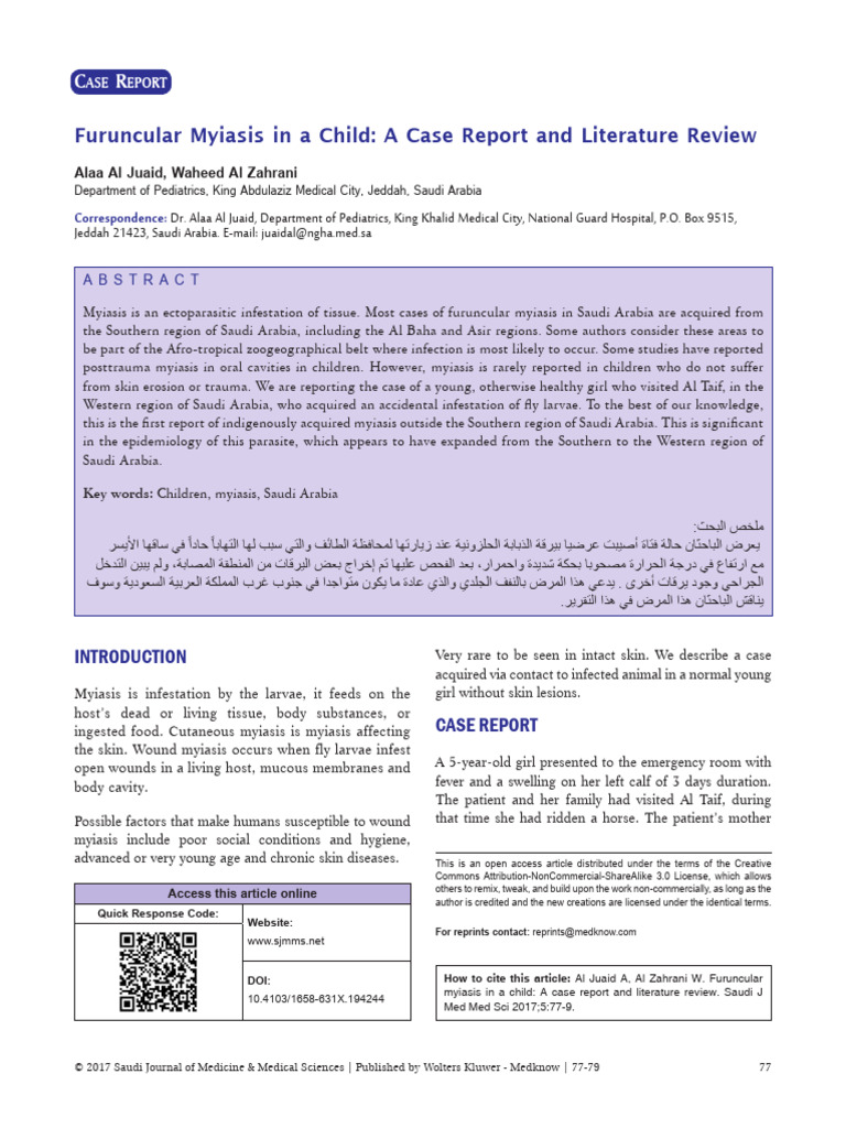 Artigo - Furuncular Myiasis in A Child - A Case Report and Literature ...