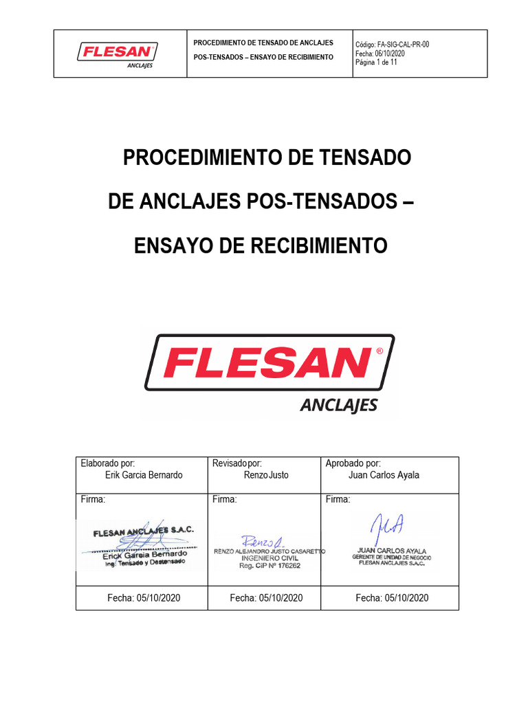Procedimiento de Tensado de Anclajes | PDF | Mecánica de Medios ...