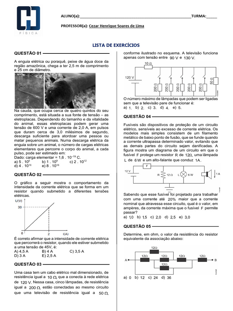 Lista - Eletrodinâmica | PDF