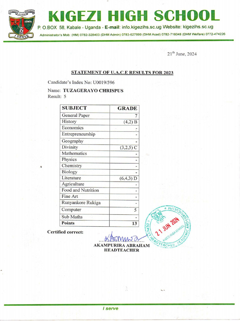 PDF - Phoenix - Form Six Result Statement | PDF