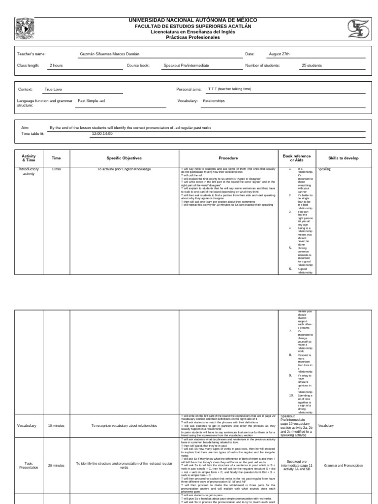 Formato Lesson Plan 2 | PDF