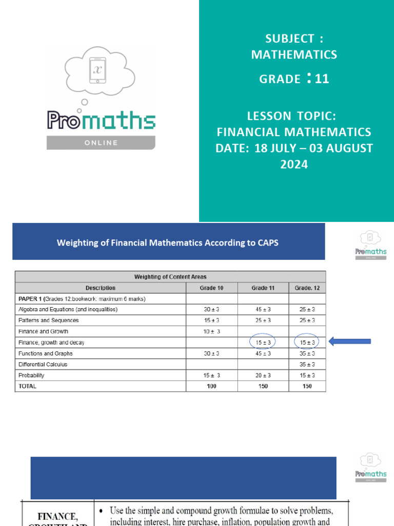Grade 11 Financial Mathematics Lesson Plan | PDF