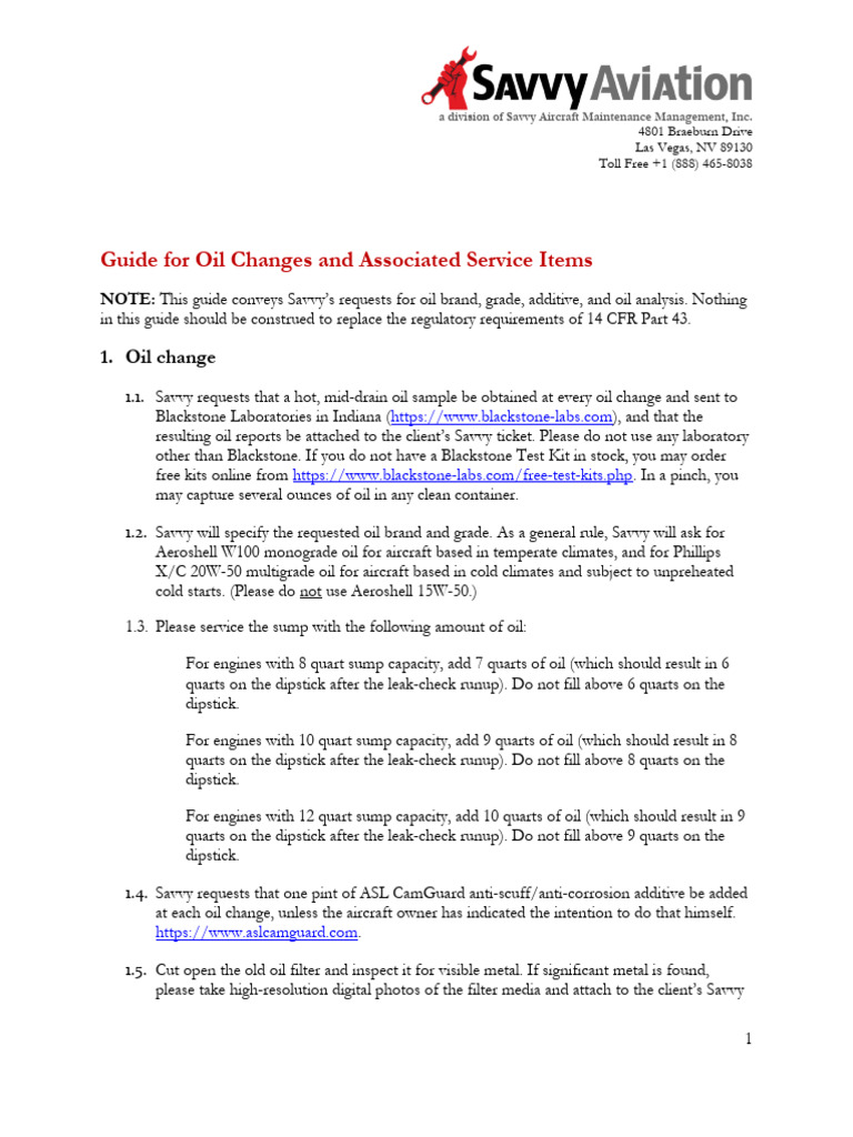 Savvy Oil Change Guide General | PDF