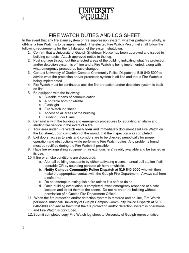 Fire Watch Duties Log Sheet Feb 2017 | PDF