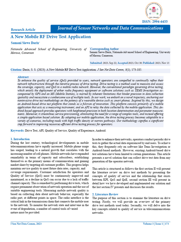 A New Mobile RF Drive Test Application | PDF