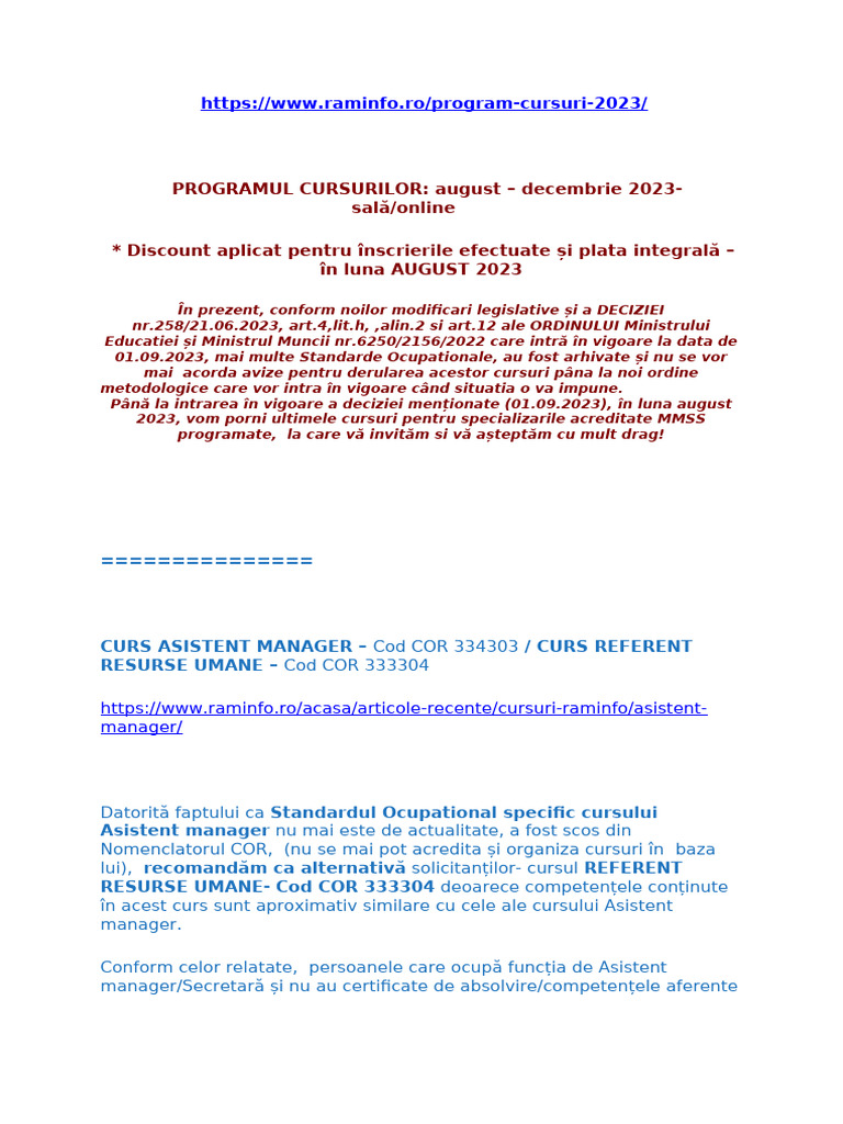 Curs Asistent Manager 2023 | PDF