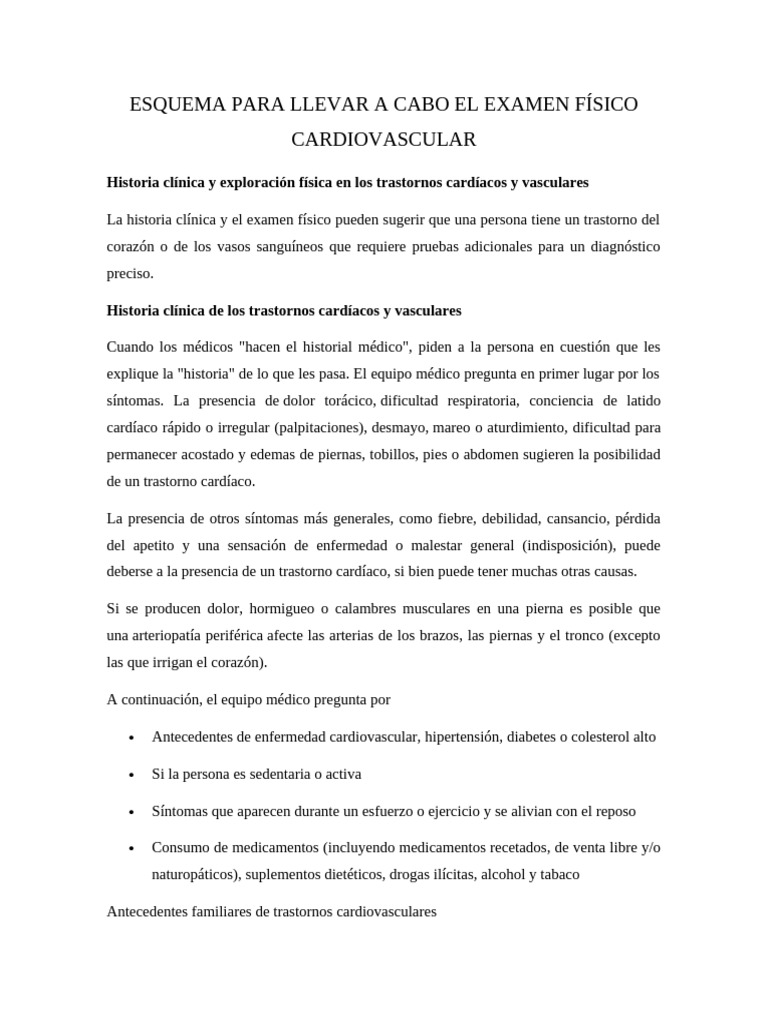 Esquema para Llevar A Cabo El Examen Físico Cardiovascular | PDF
