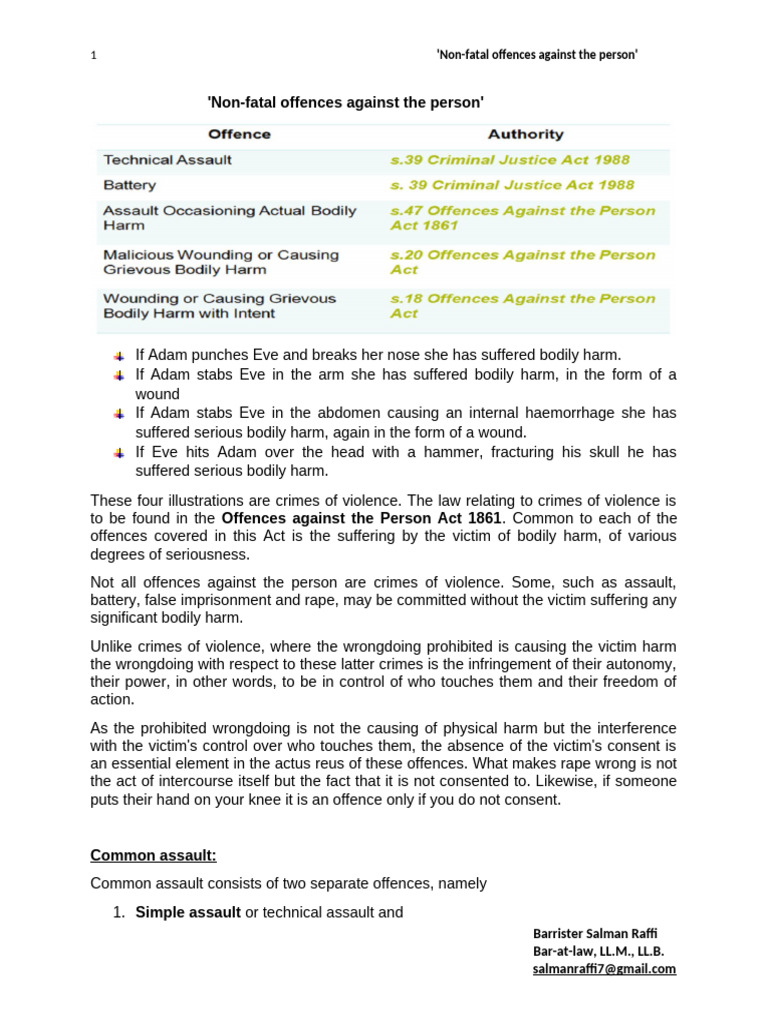 Non Fatal Offences Final | PDF