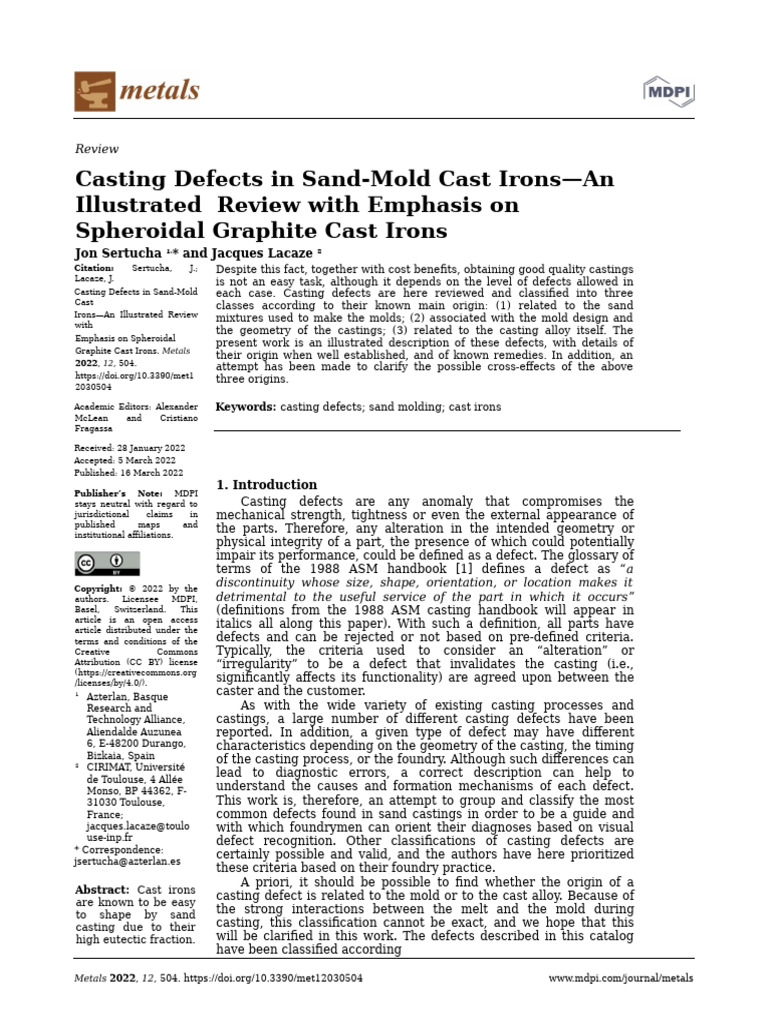 Sertucha - Casting Defects in Sand-Mold Cast Irons | PDF