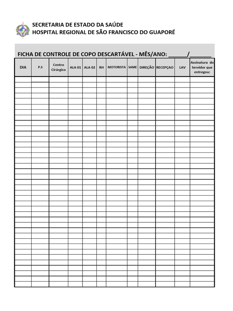 Ficha de Controle Copo | PDF