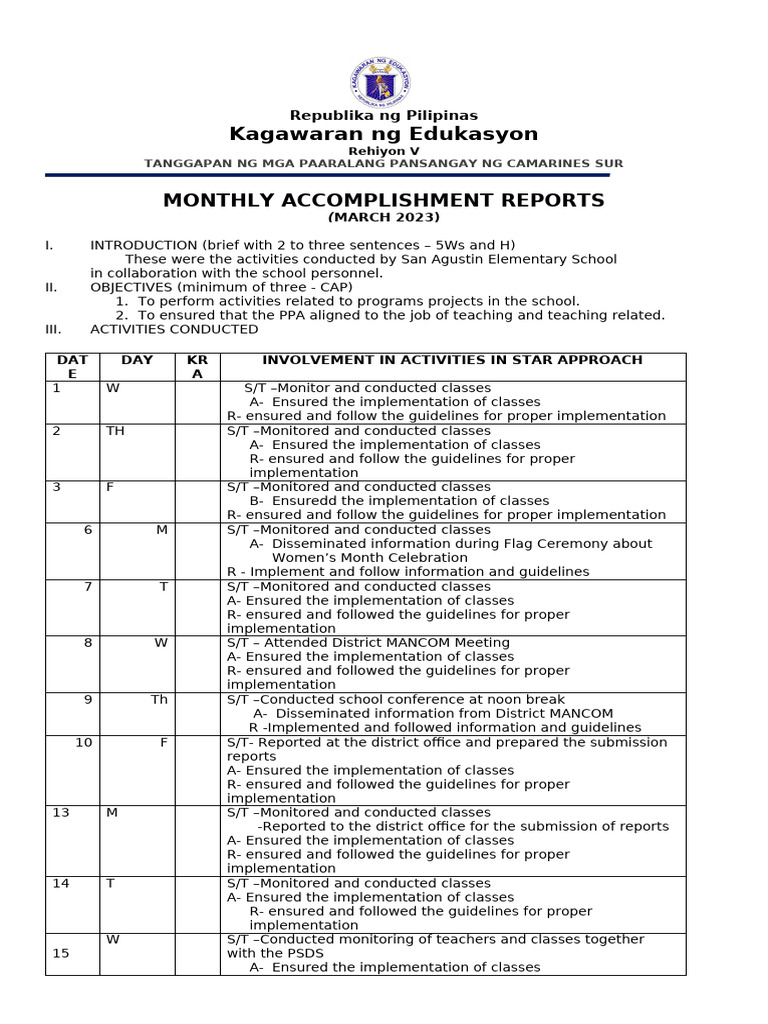 Monthly Accomplishment Report: March 2023 | PDF