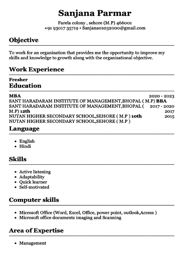 Sanjana CV | PDF
