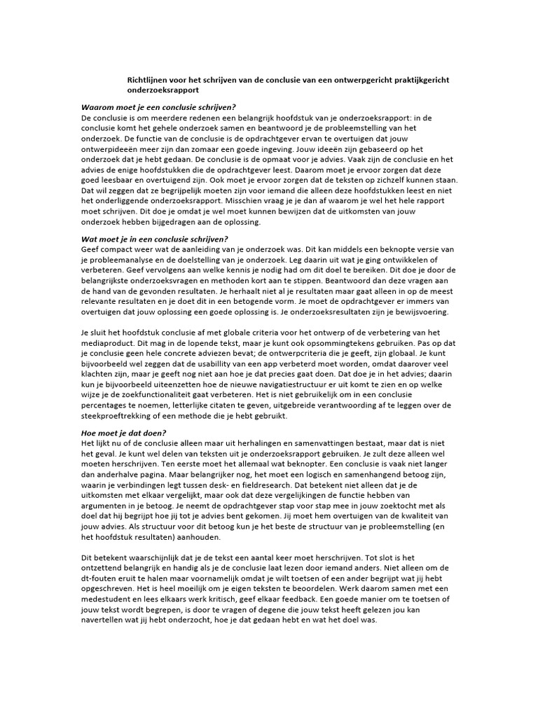 Richtlijnen Voor Het Schrijven Van de Conclusie Van Een Ontwerpgericht Praktijkgericht ...