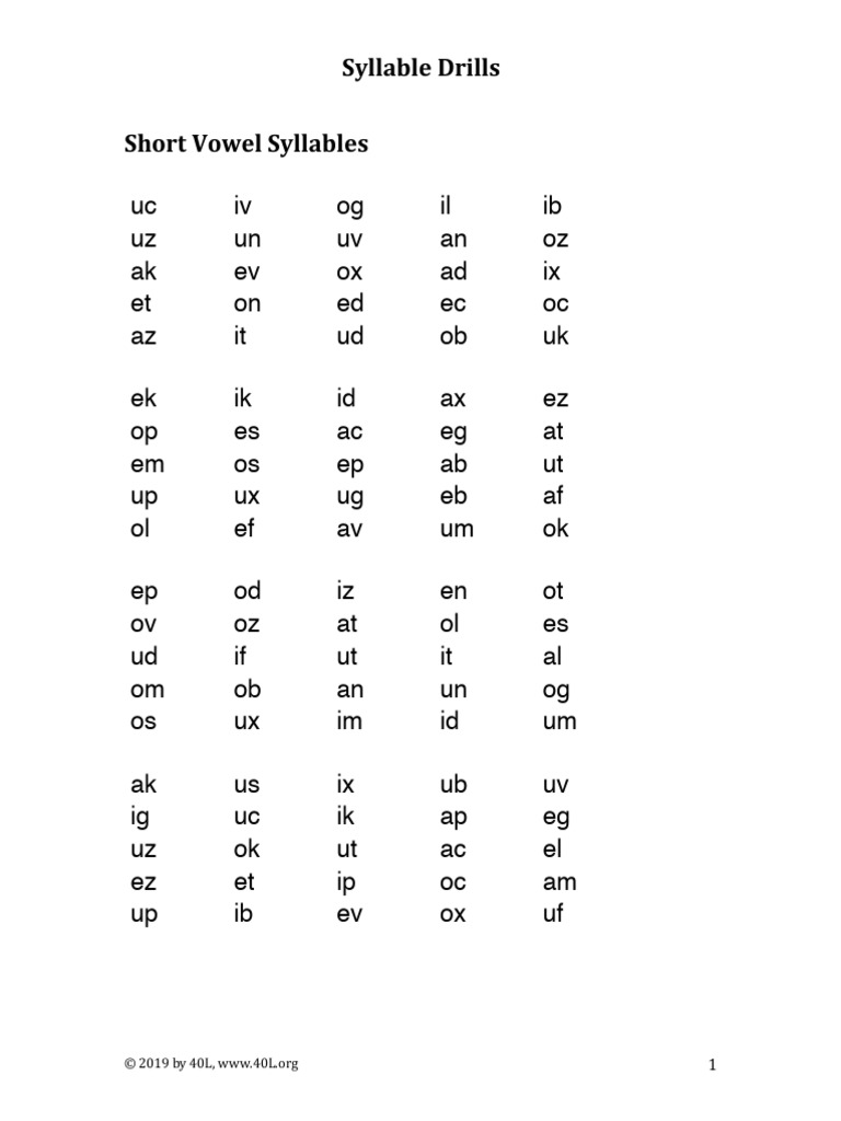 Syllable Drills | PDF