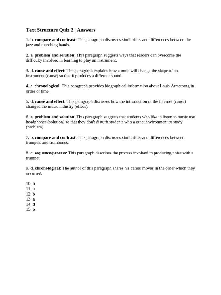 Text Structure Quiz 2 Answers | PDF