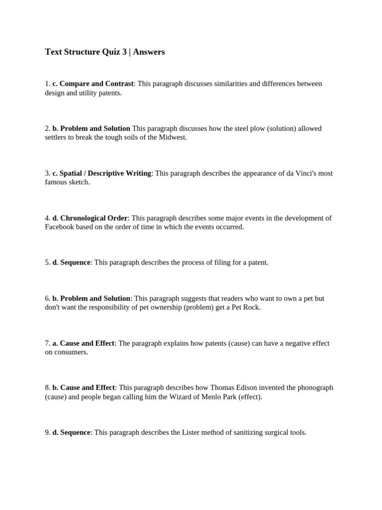 Text Structure Quiz 3 Answers | PDF