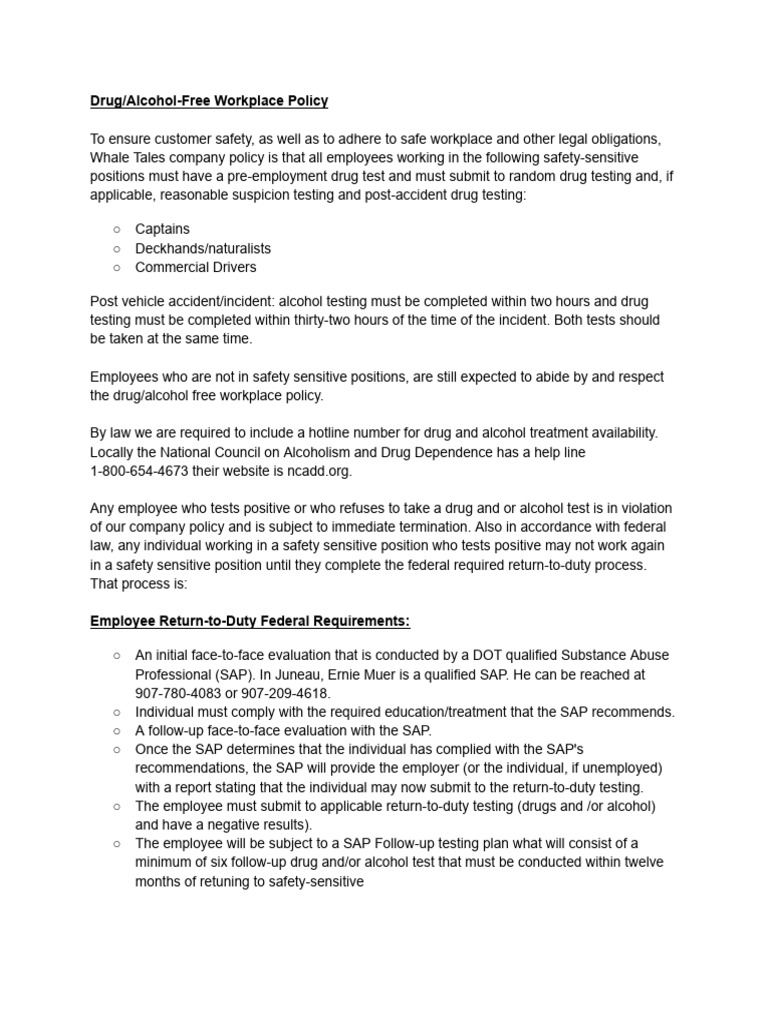 Drug/Alcohol-Free Workplace Policy | PDF