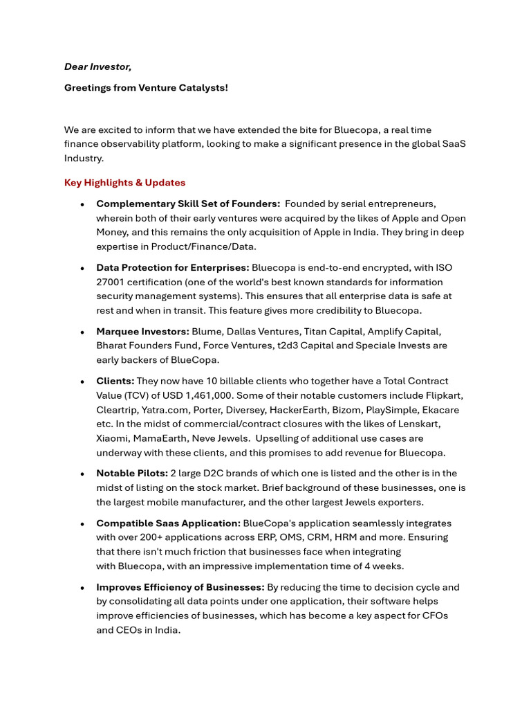 Bluecopa Investment Note | PDF