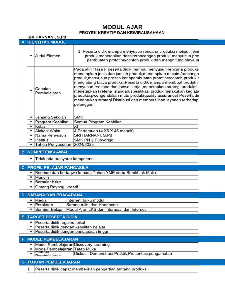 Modul Ajar Mapel PKK XI | PDF