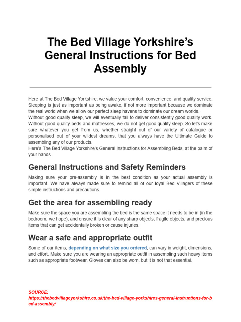 The Bed Village Yorkshire's General Instructions For Bed Assembly | PDF ...