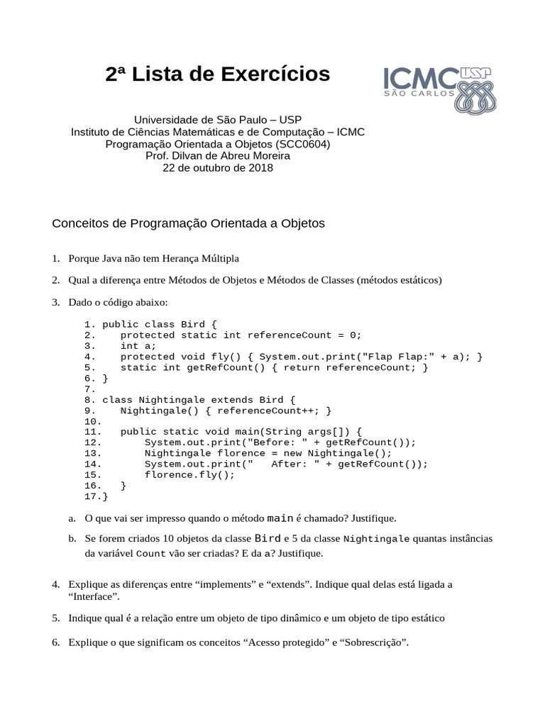 Lista de Exercicios 2.POO | PDF