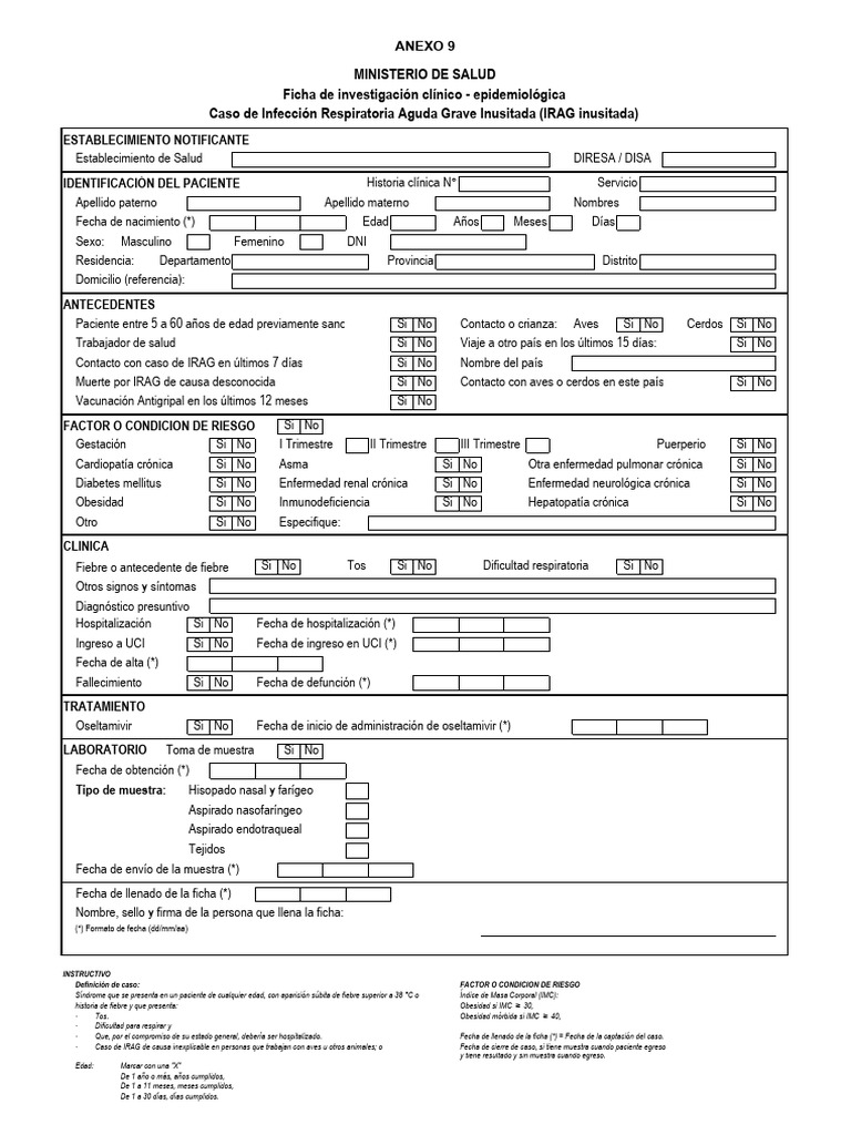 Ficha de Influenza (Anexo 9 IRAG Inusitada) | PDF