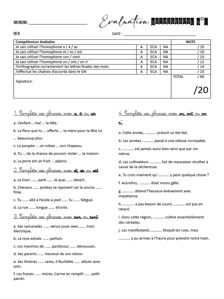 Éval Ortho Dictées 1 À 4 | PDF