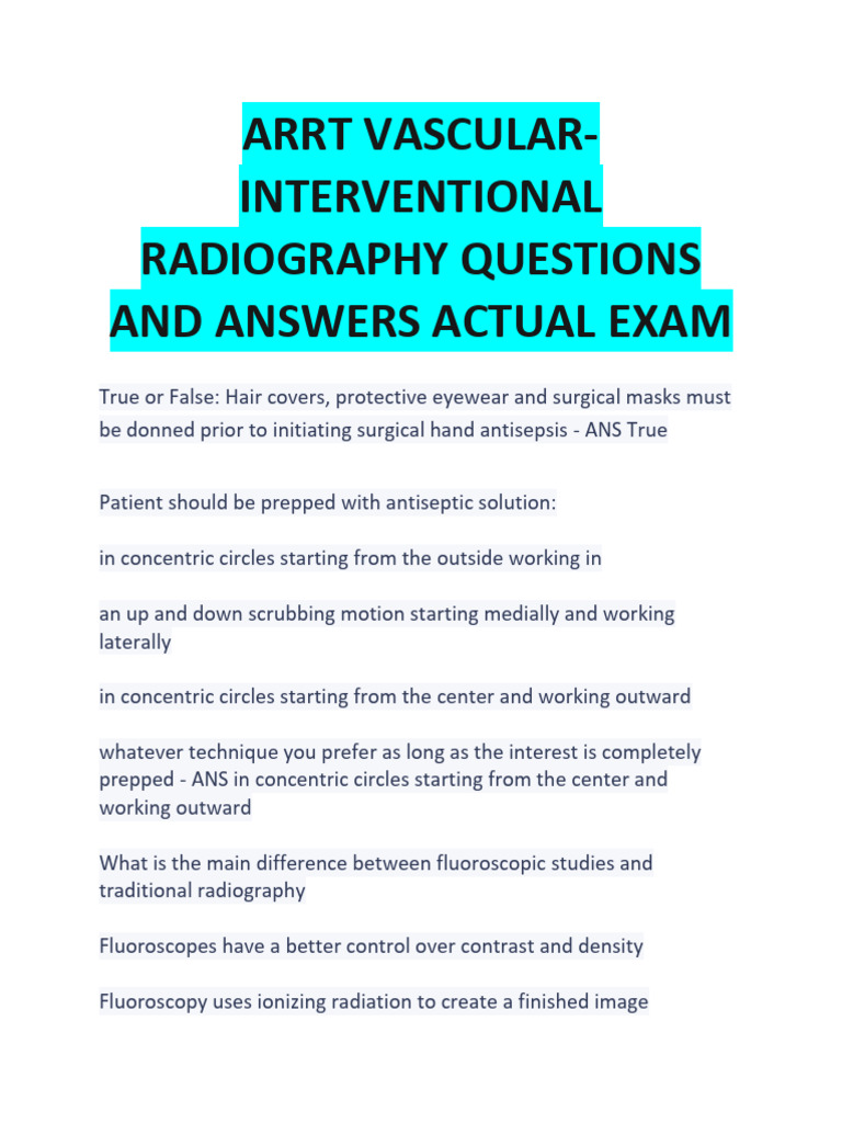 Arrt Vascular Interventional Radiography Questions and Answers Actual ... Arrt Vascular Interventional Radiography Questions and Answers Actual ...